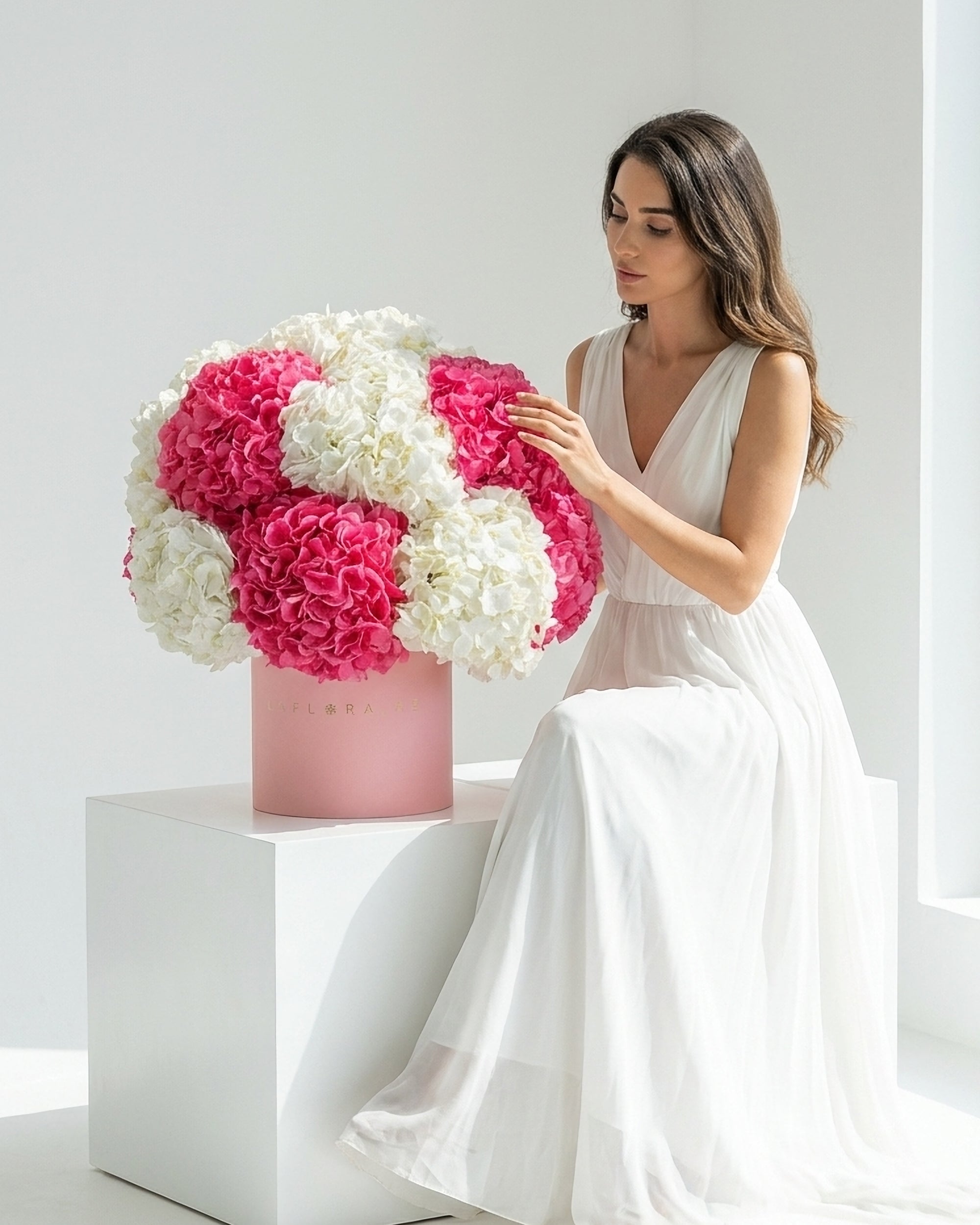 White & Pink Hydrangeas Box | Hydrangea Flower Delivery in Dubai ...